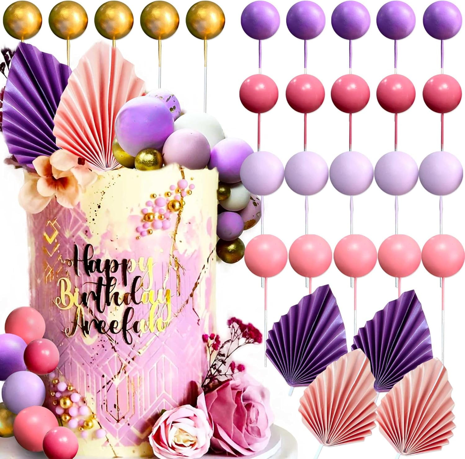 27 Pcs Cake Decorations Happy Birthday Cake Toppers Cake Ball Toppers ...
