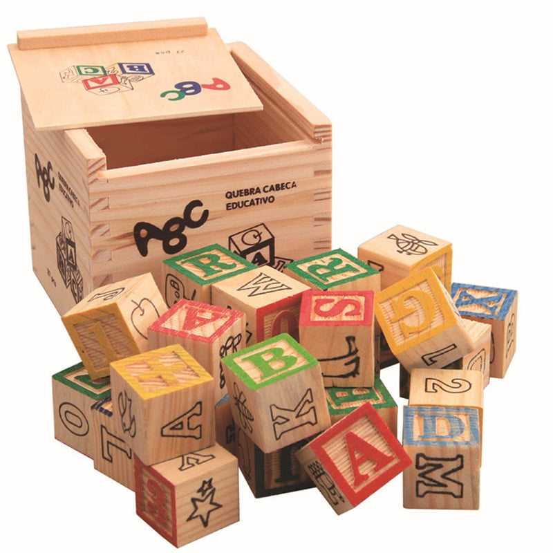 27 Pcs Children Wood Alphabet Blocks Letters Stacking Toys Building ...
