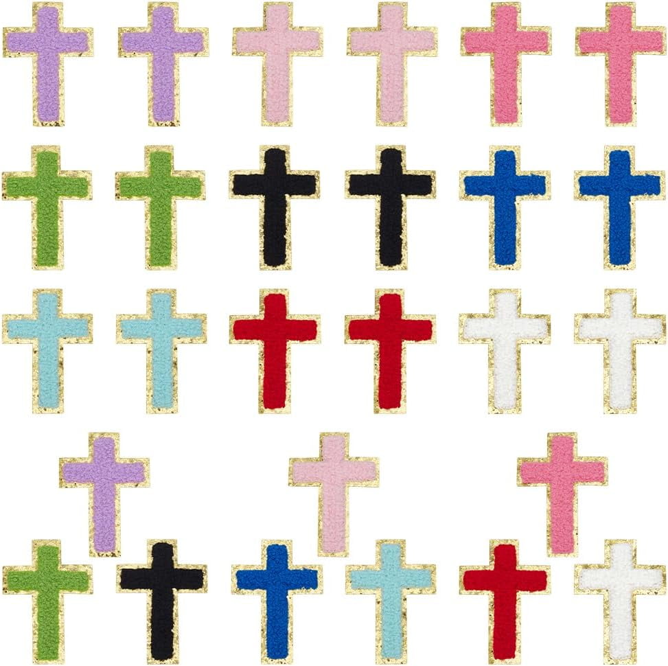 27 Pcs Cross Chenille Patches 9 Colors Cross Shape Iron on Patch Towel ...