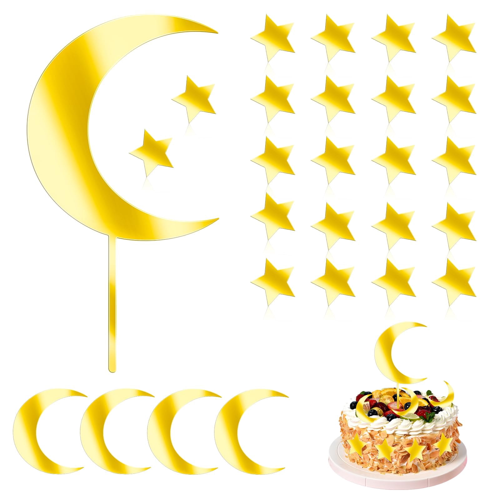 27 Pcs MoonTRDN Star Cake Toppers Gold Acrylic Cake Decorations Moon ...