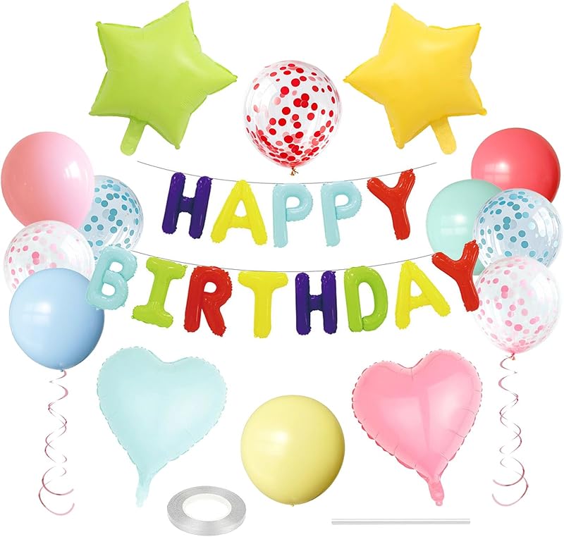 27 Pcs Red Birthday Decorations, 3D Foil Red Happy Birthday Balloon ...