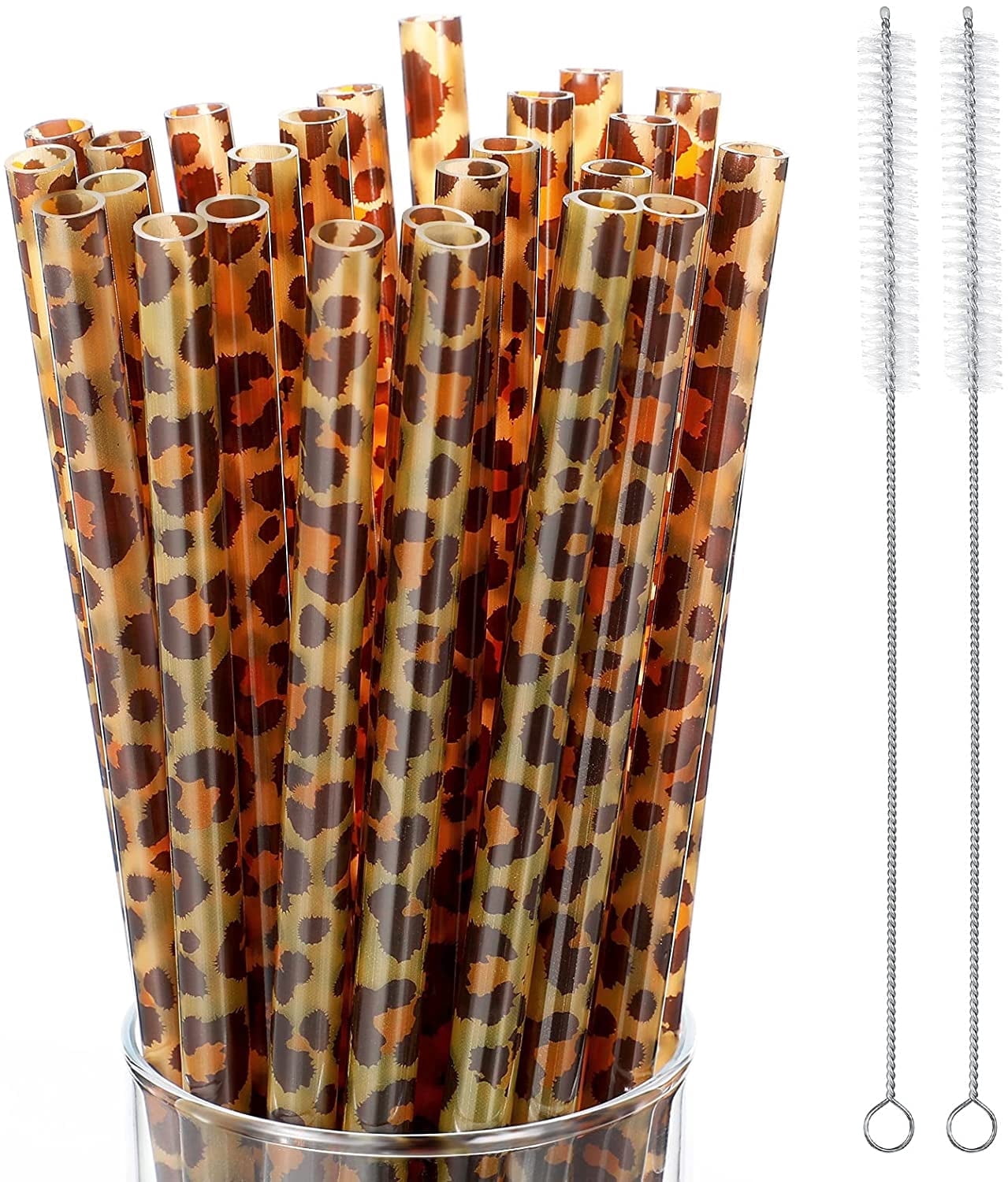 27 Pcs Reusable Leopard Straws Bulk Plastic Cheetah Animal Straws and ...