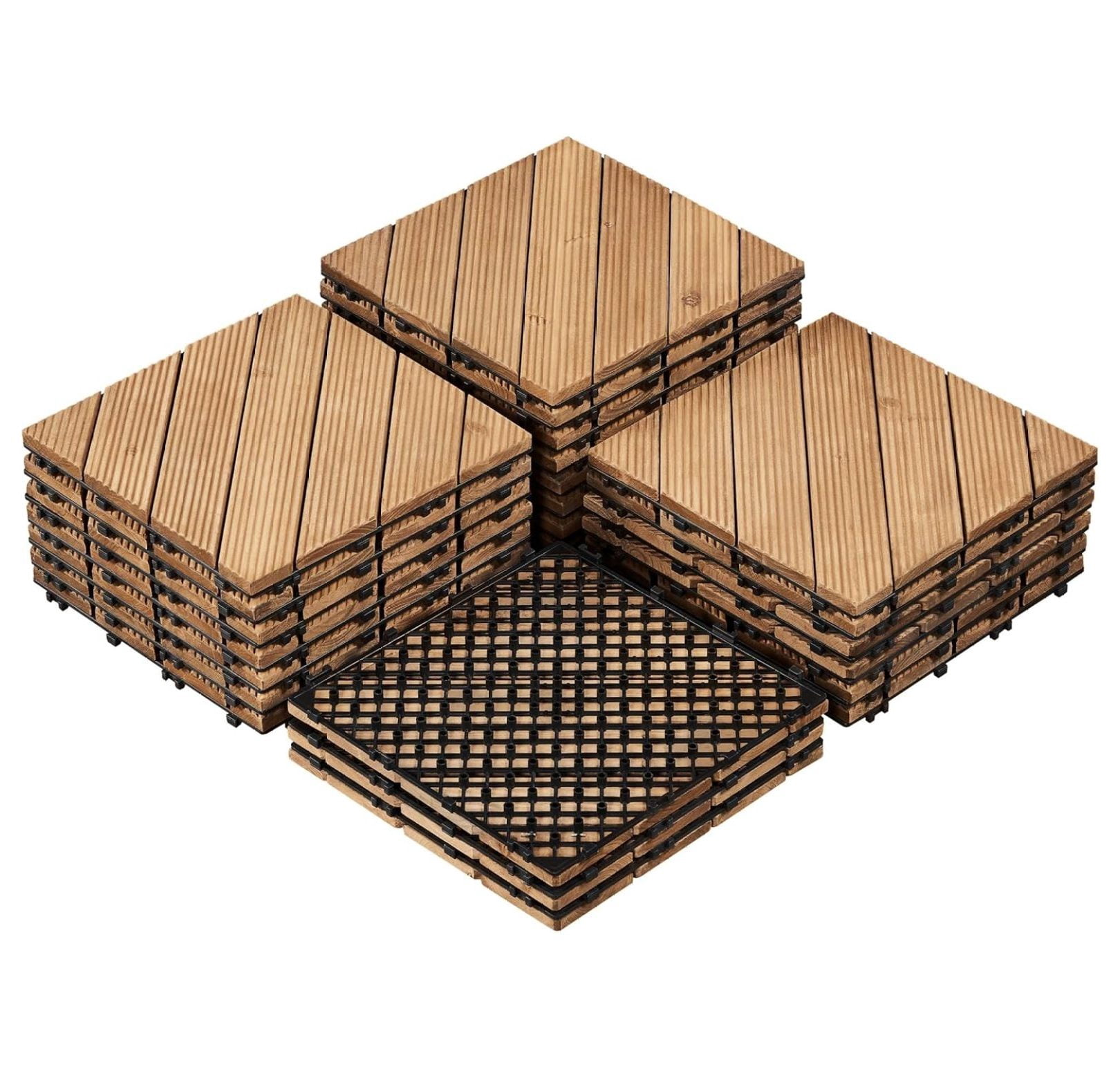 27 Pcs Wood Interlocking Flooring Tiles, Indoor Outdoor Wooden Deck ...