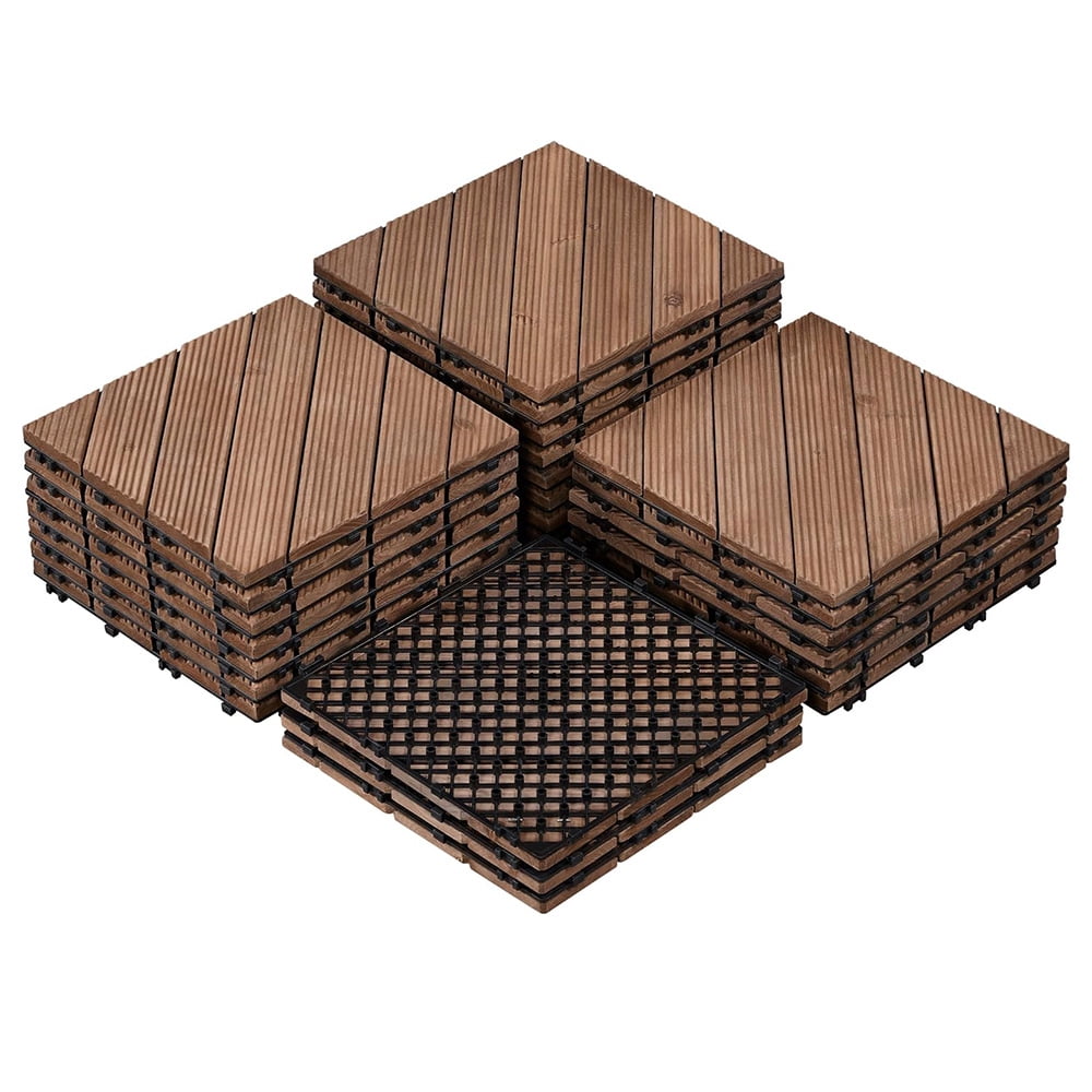 27 Pcs Wood Interlocking Flooring Tiles, Indoor Outdoor Wooden Deck ...