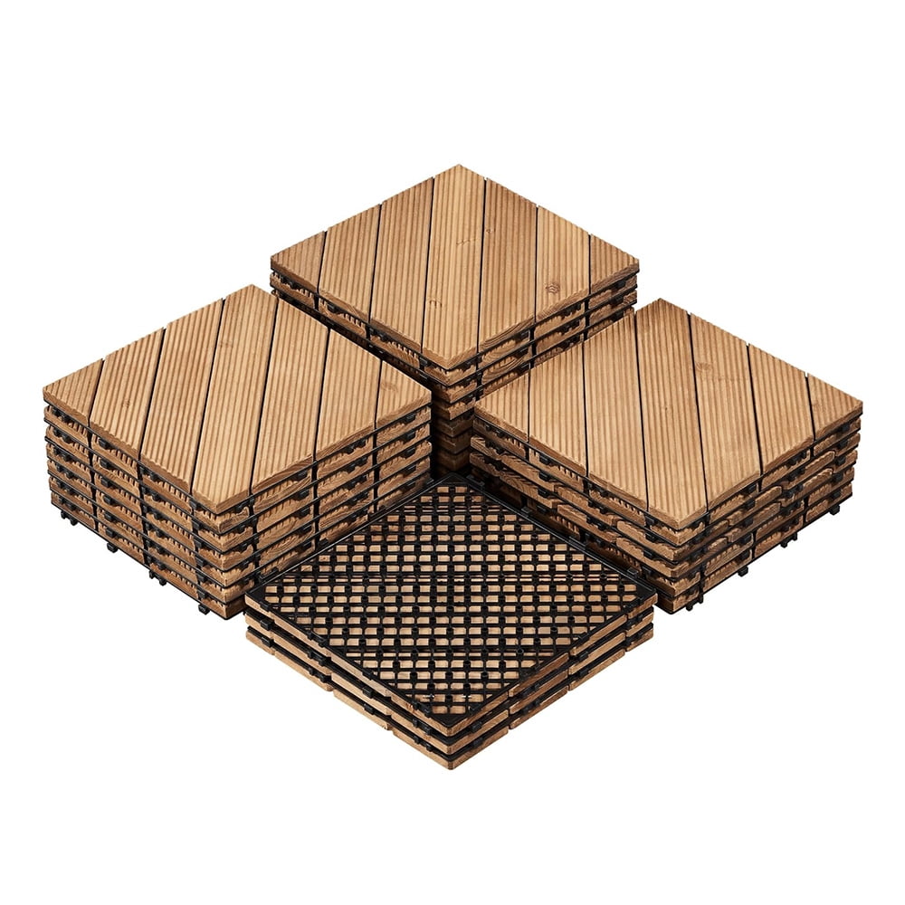 27 Pcs Wood Interlocking Flooring Tiles, Wooden Deck Tiles,12 x 12in ...