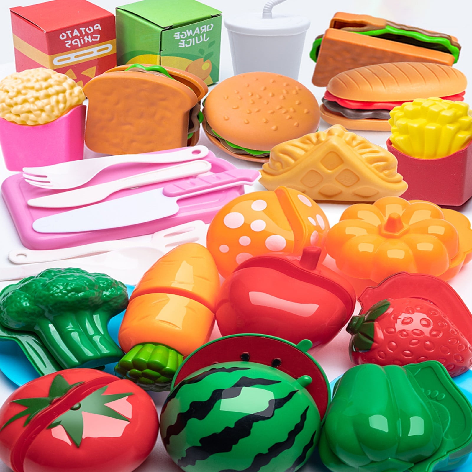 27-Piece Kids Play Kitchen Toy Set with Realistic Cuttable Fruits ...