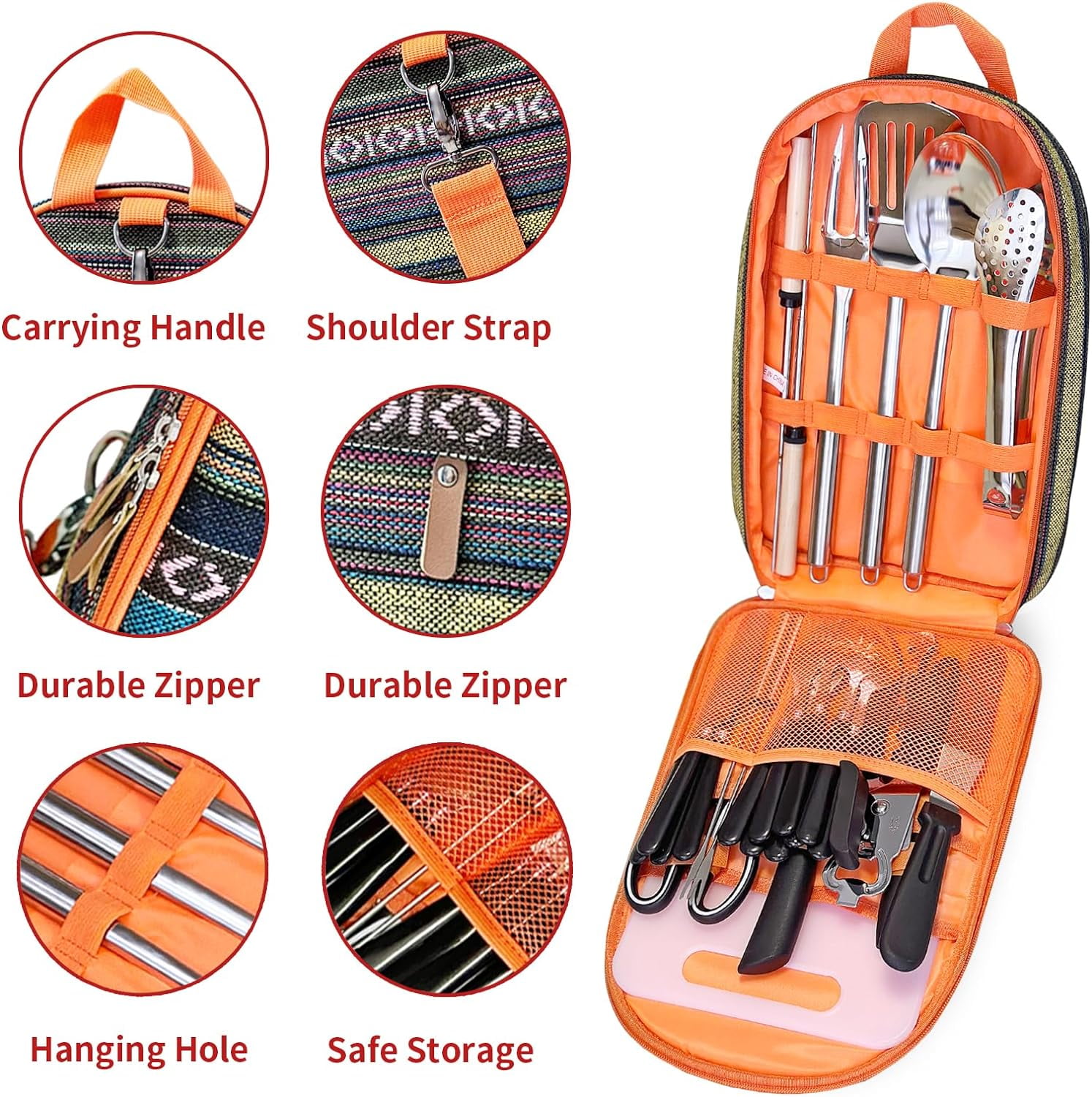 27-Piece Portable Camping Kitchen Utensil Set, Stainless Steel Outdoor ...