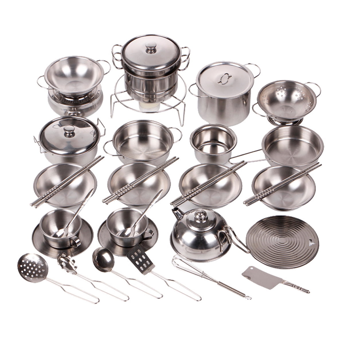 27 Piece Pretend Play Set, Stainless Steel Kitchen Toys For Kids, Kids ...