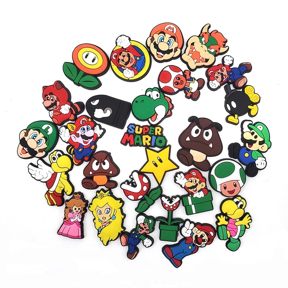 27-Piece Super Mario PVC Shoe Charms Pack, No-Repeat Cute Cartoon Shoes ...