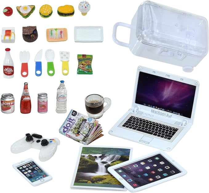 27 Pieces Dollhouse Mini Laptop Tablet and Smart Phone Newspaper Book ...