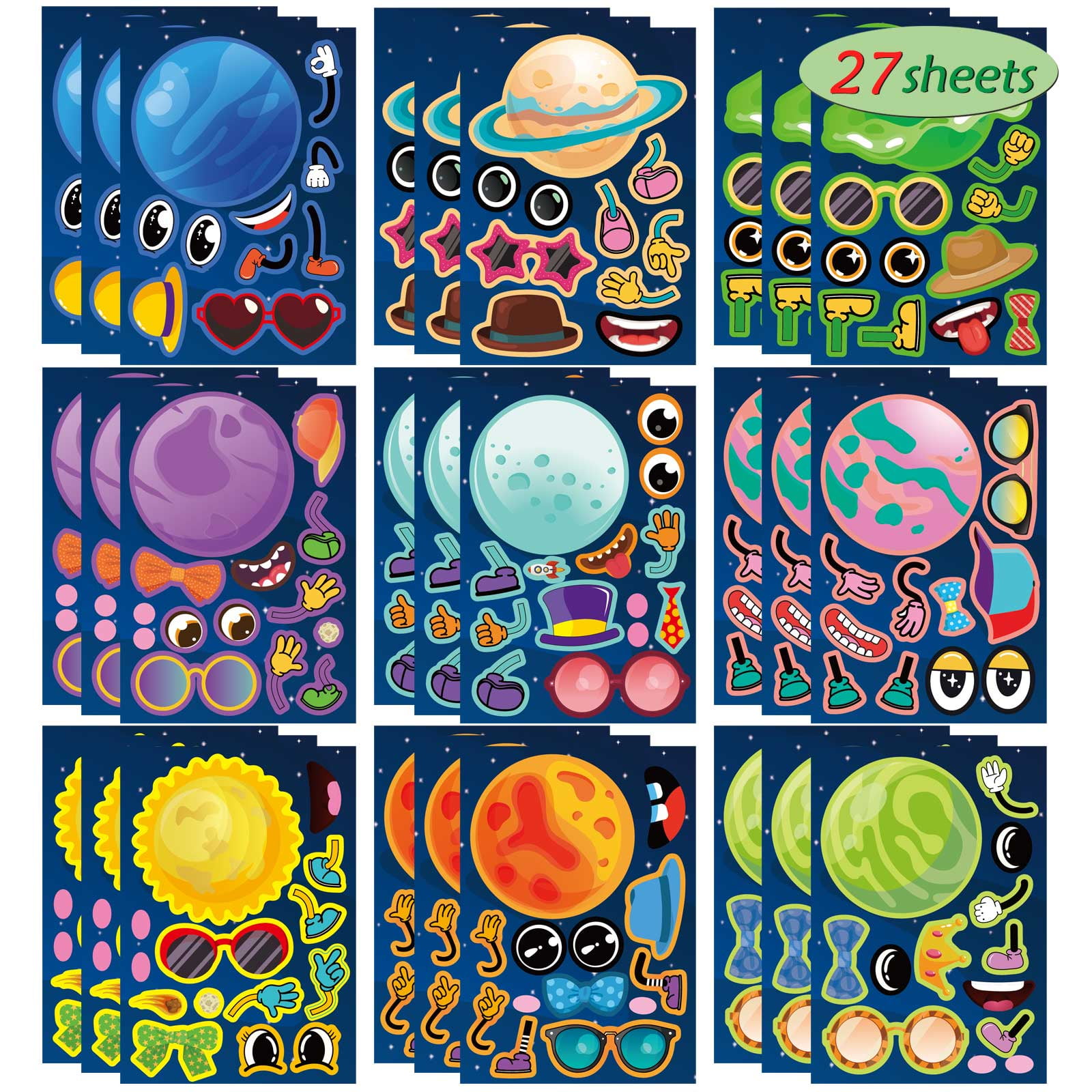 27 Sheets Space Solar System Stickers for Kids, DIY Planet Stickers Kit ...