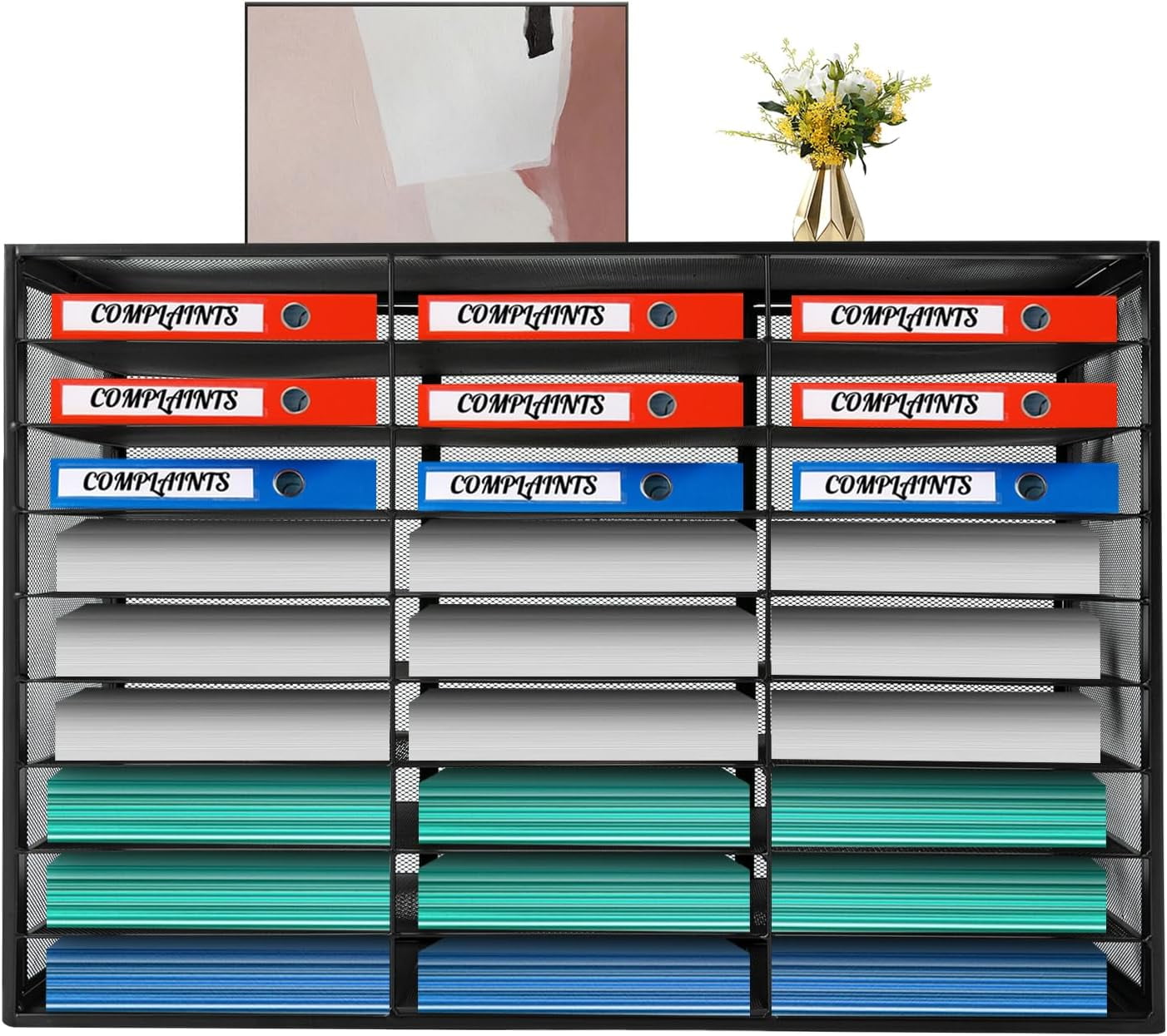 27 Slots Iron Literature Organizer, Metal Classroom Mailbox, Paper File ...