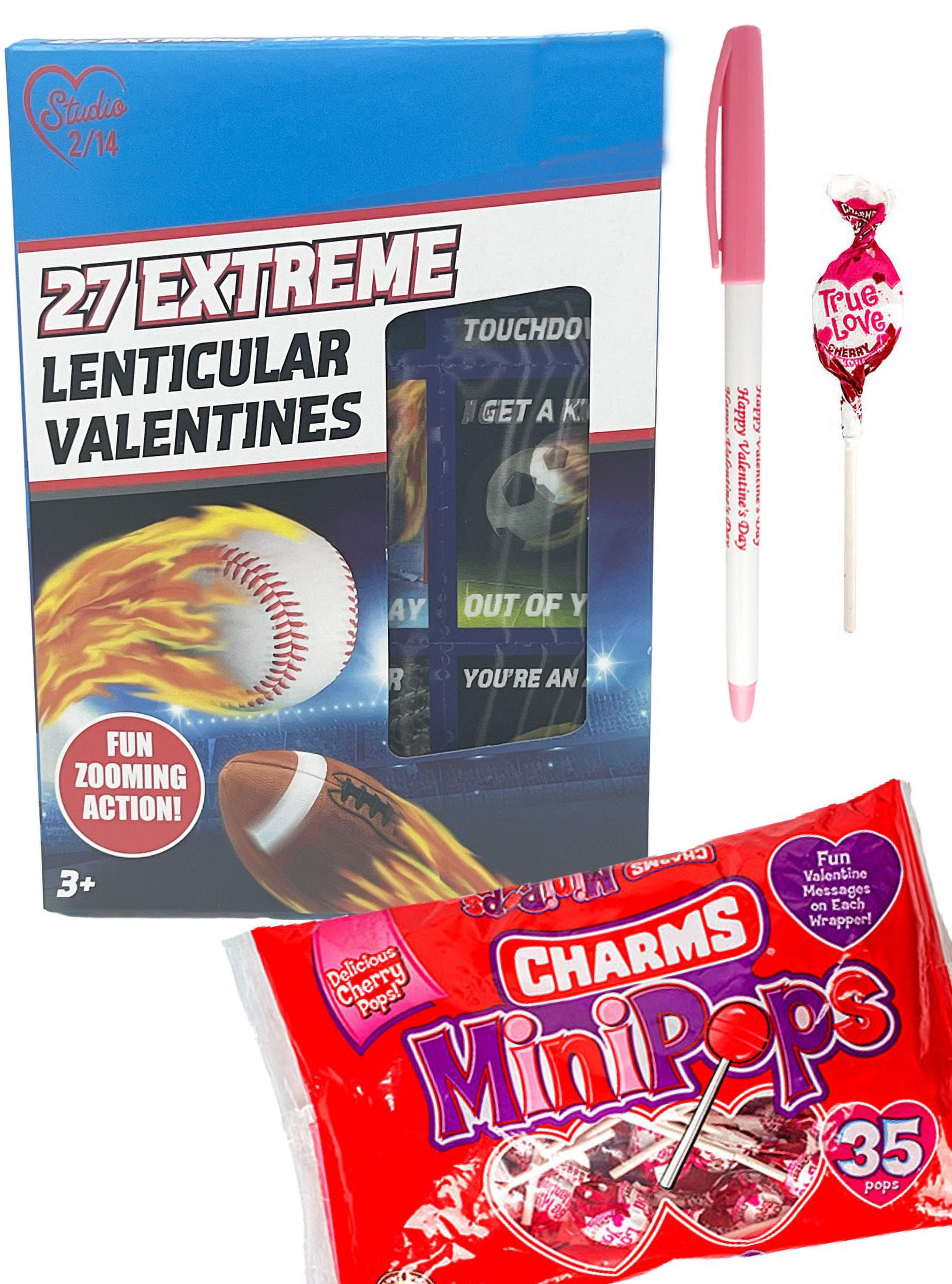 27 Sports Lenticular Valentine Cards with Charms Lollipops MiniPops and ...