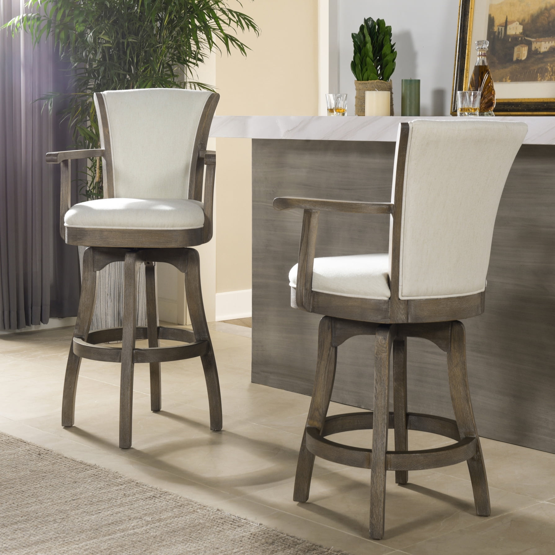 27” Swivel Counter Height Bar Stool, High Back Swivel Barstool with ...