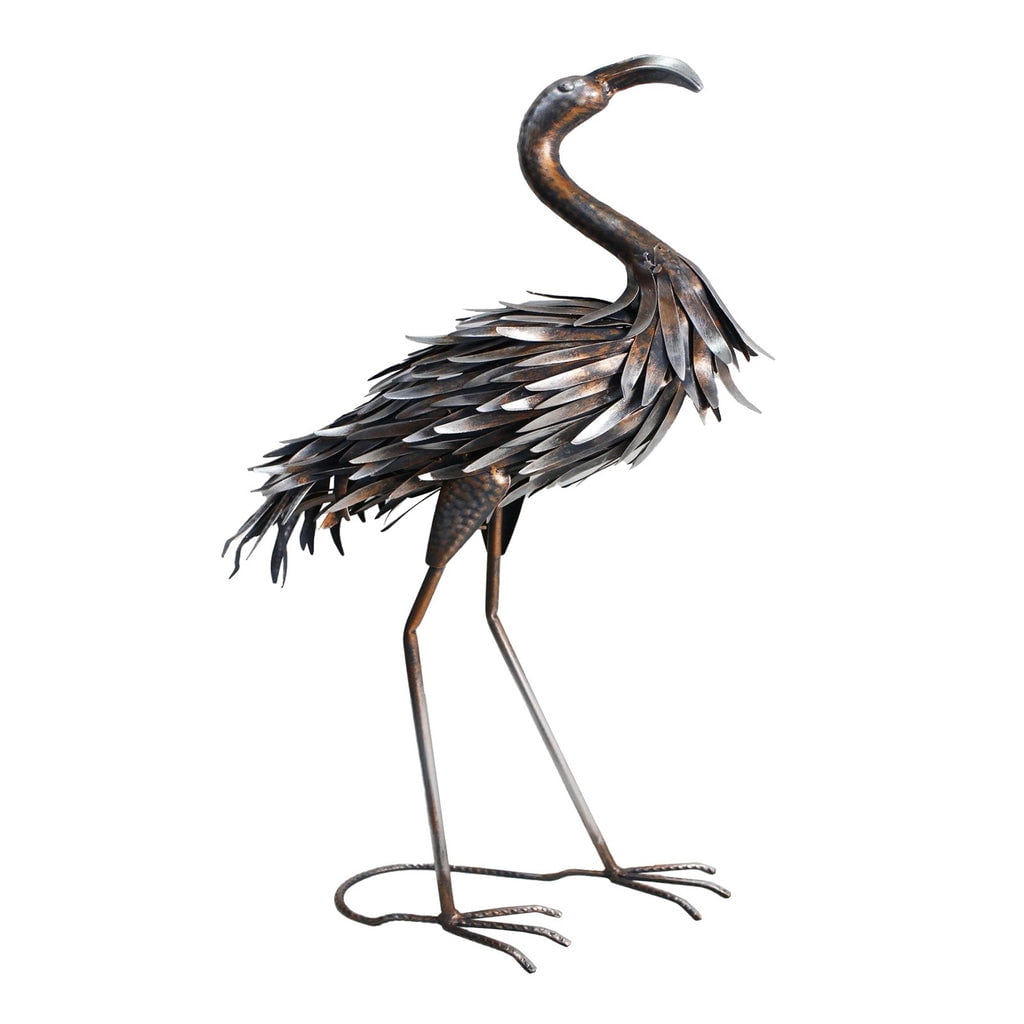 27" Tall Outdoor Garden Statue Flamingo with Sturdy Stand in Silver ...