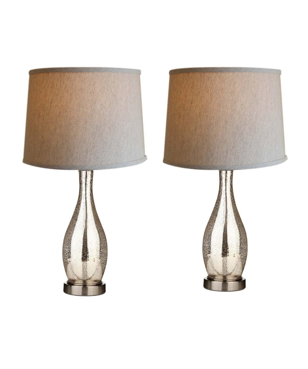 27" Teardrop Lamp Base 2 Pack, Mercury Silver/Gold Glass Table Lamp Set ...