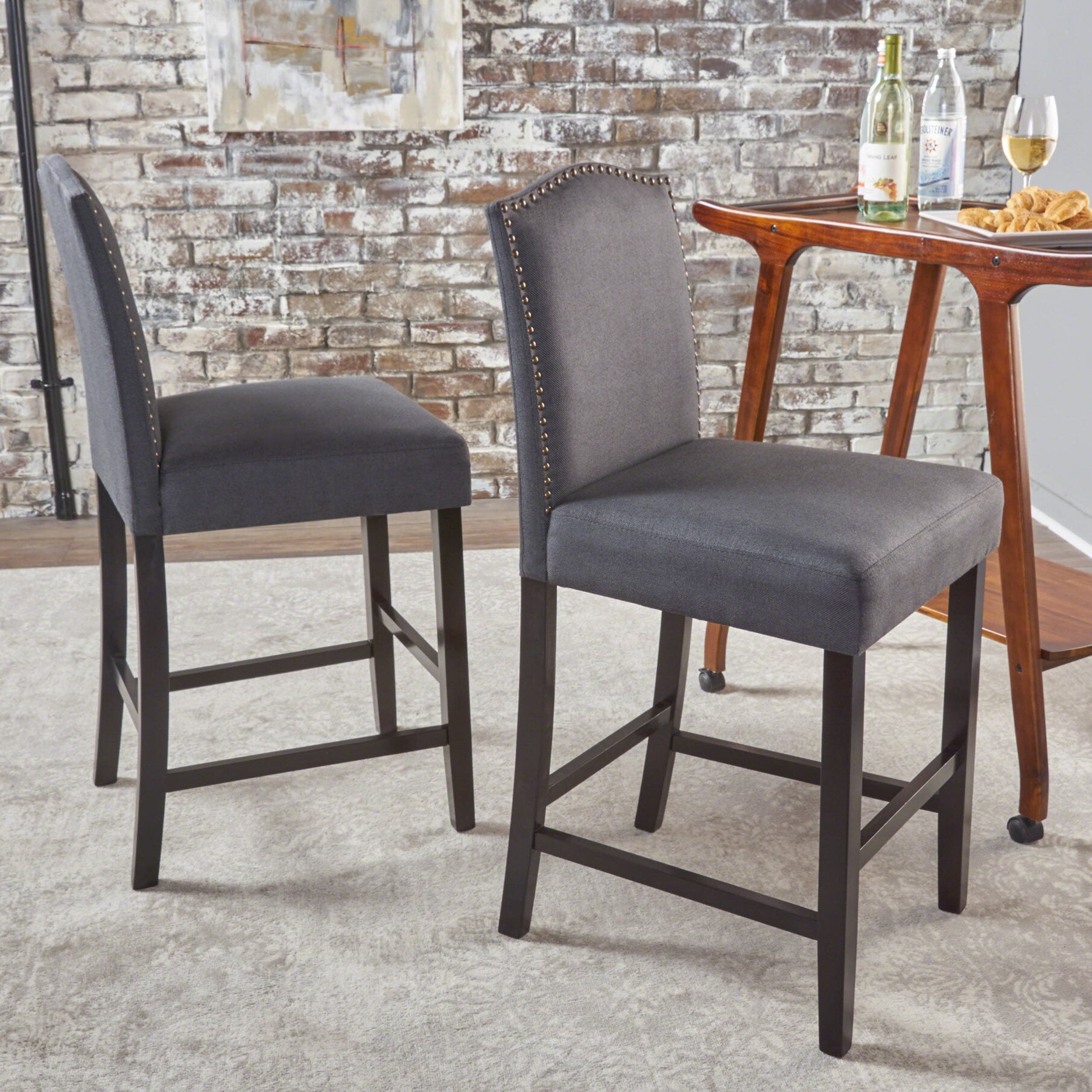 27" Upholstered Barstools Set of 2,Counter Height Bar Stools with ...
