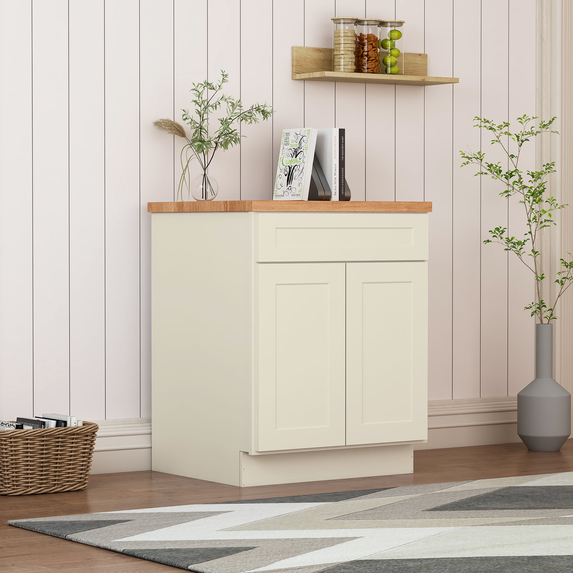 27" W X 24" D 34.5" H Antique White Kitchen Base Cabinet, Swiftly ...