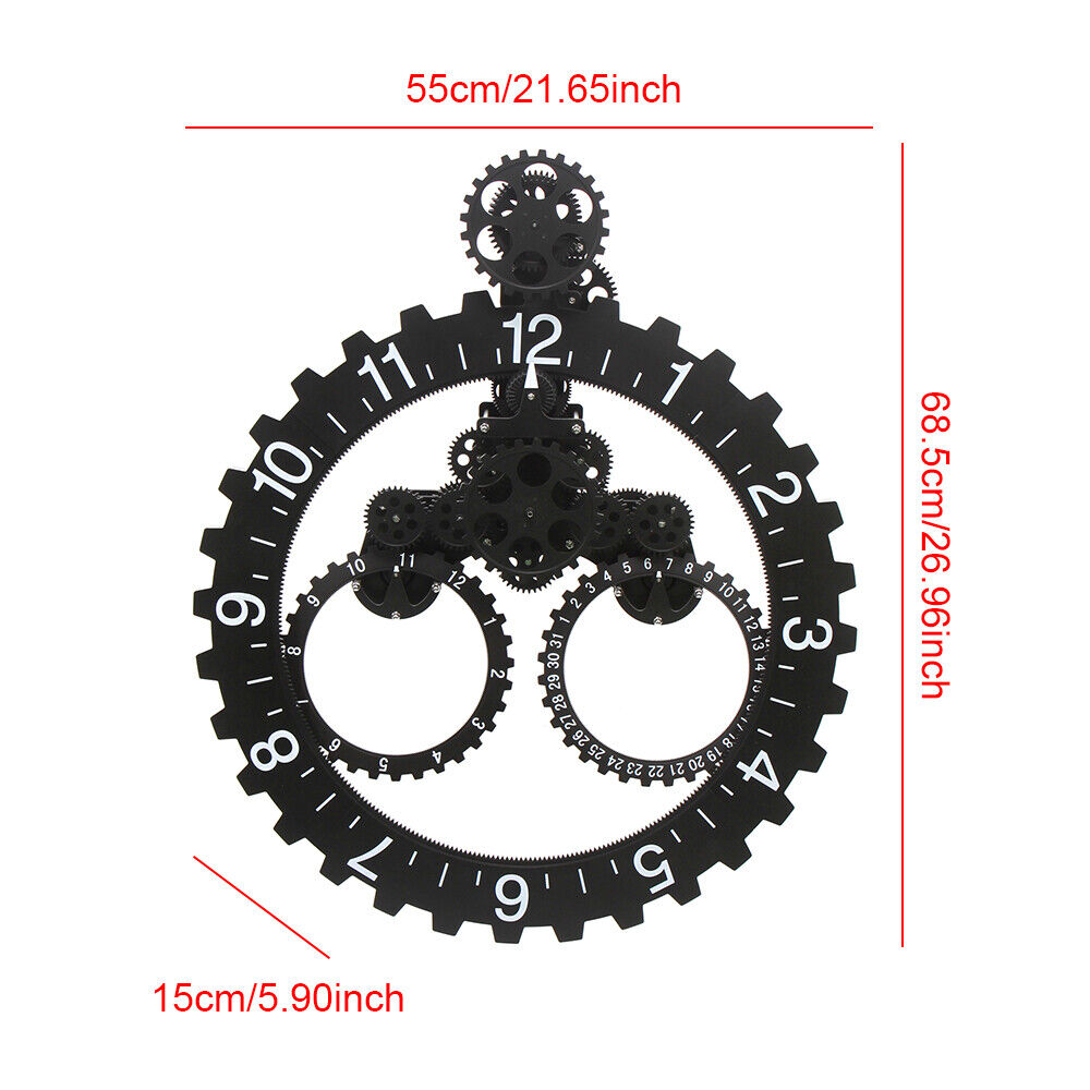27" Wall Clock Industrial Black Metal Gear Mechanical Moving Gear Wall ...