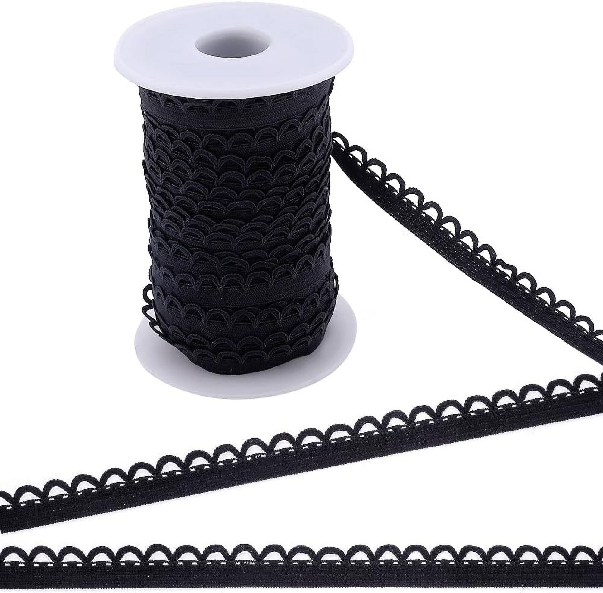 27 Yards Elastic Lace Trim 0.47"(12mm) Wide Black Stretch Edge Lingerie ...