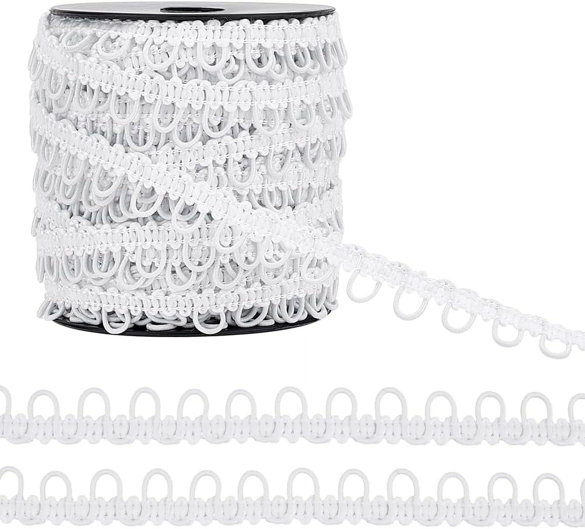 27 Yards White Braid Trim with Elastic Button Loop Polyester Stretchy ...
