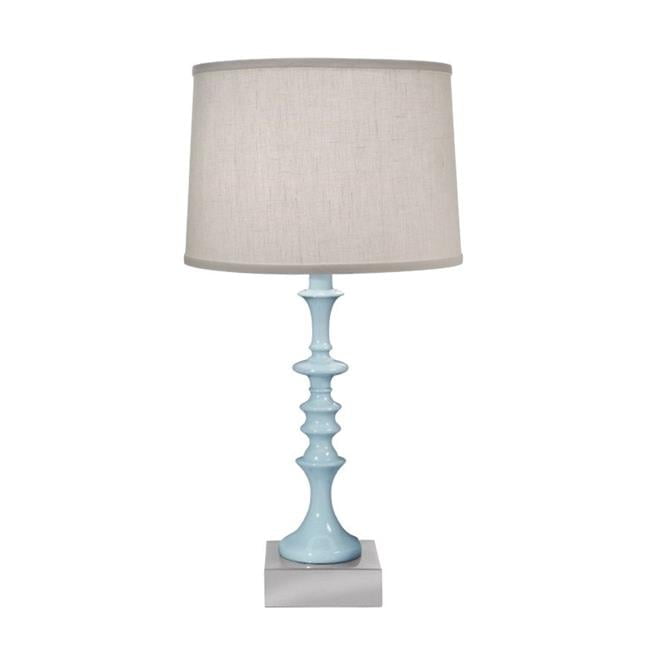 27 in. Gloss Light Blue & Satin Nickel Table Lamp with Cream Aberdeen ...