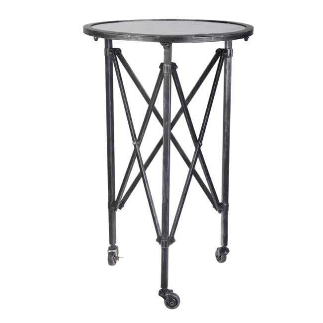 27 in. Round Metal Body Glass Tabletop & 3 Wheels Side Table, Silver ...