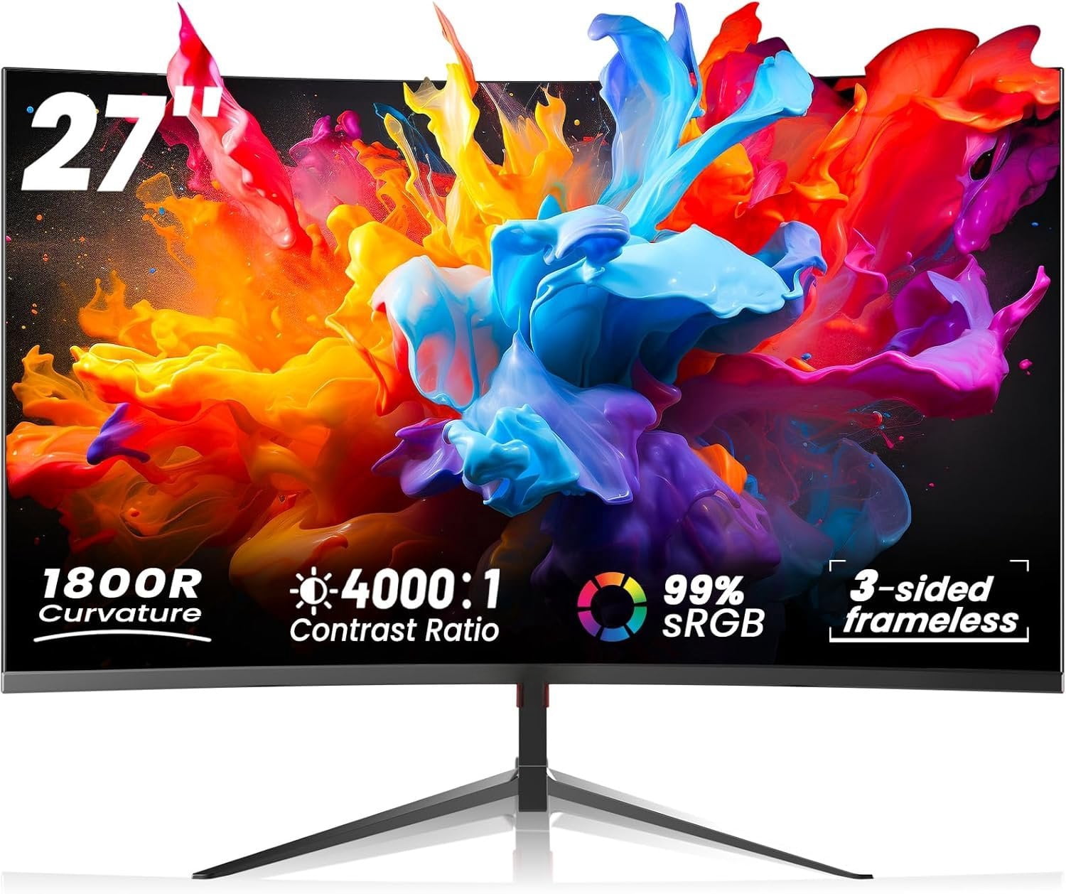 27 inch 1800R Curved 100Hz Computer 1080p ,4000:1 Contrast Ratio,Three ...