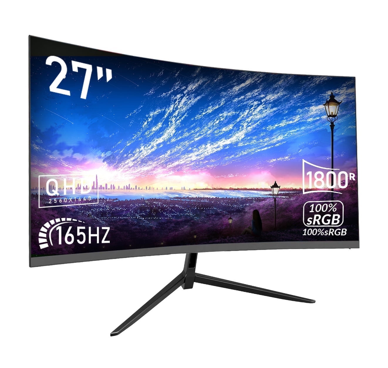 REHISK 27 inch 2K 2560 x 1440 Curved Gaming Monitor 165Hz IPS Computer ...