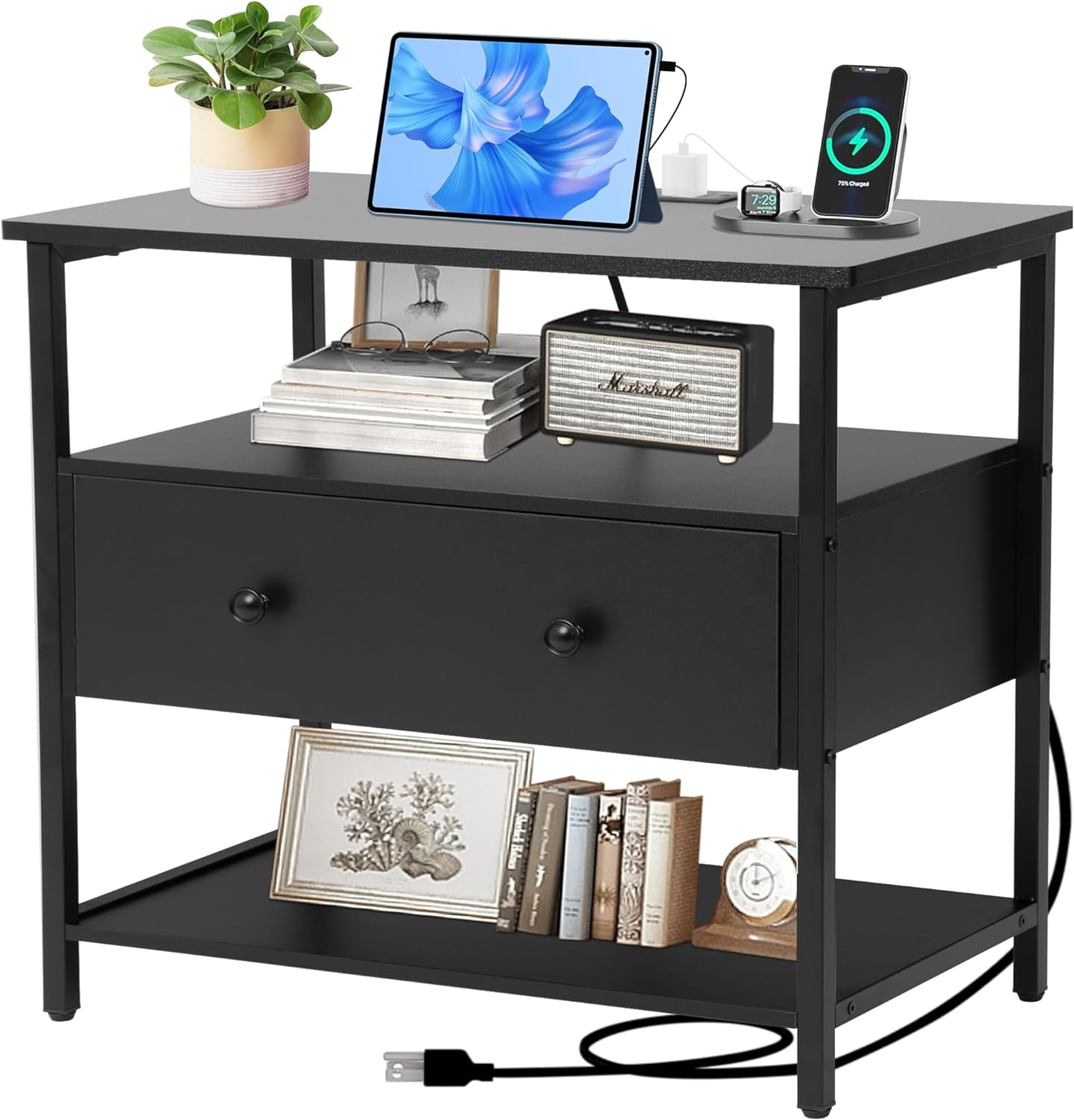 27 inch Nightstand Side Table with 1 Layer of Wooden Drawers，Nightstand ...