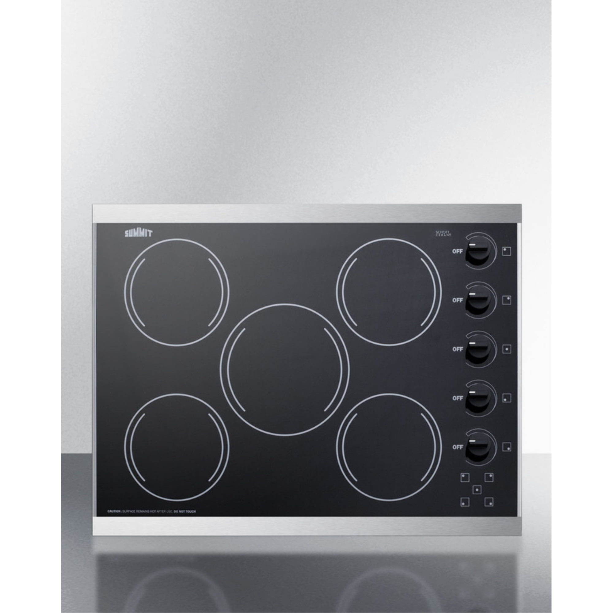 27" wide 5-burner radiant cooktop made in the USA in smooth black ...