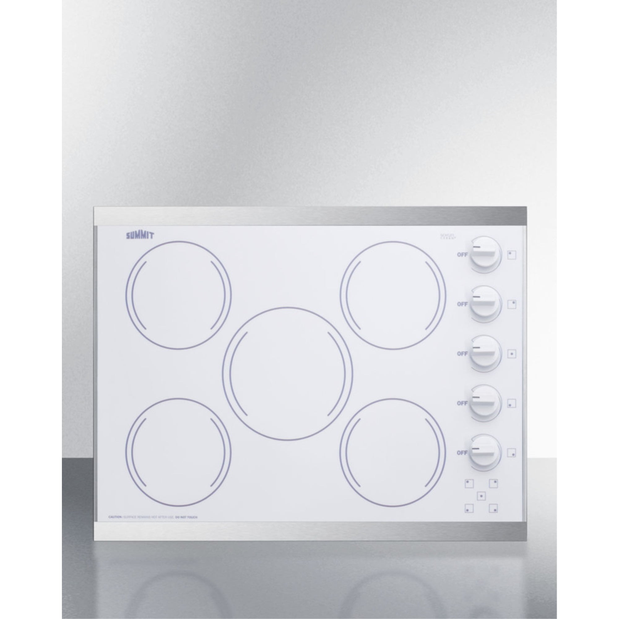 27" wide 5-burner radiant cooktop made in the USA in smooth white ...
