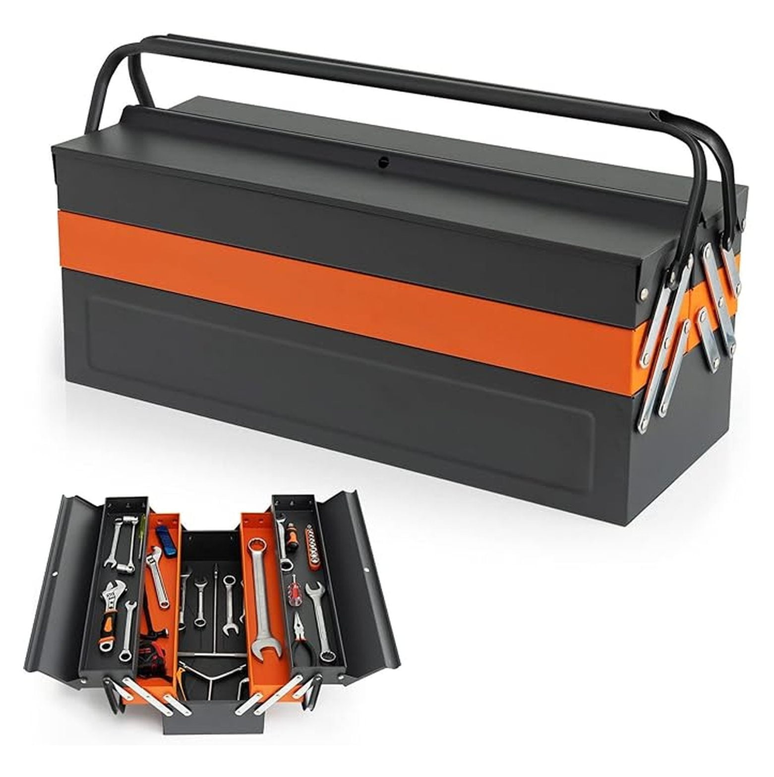 27” x 21” x 8.5” Metal Tool Box, 5-Tray Cantilever Tool Box with 3 ...