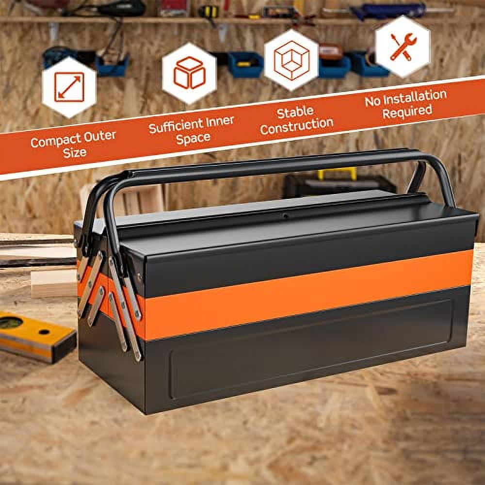 27” x 21” x 8.5” Metal Tool Box, 5-Tray Cantilever Tool Box with 3 ...