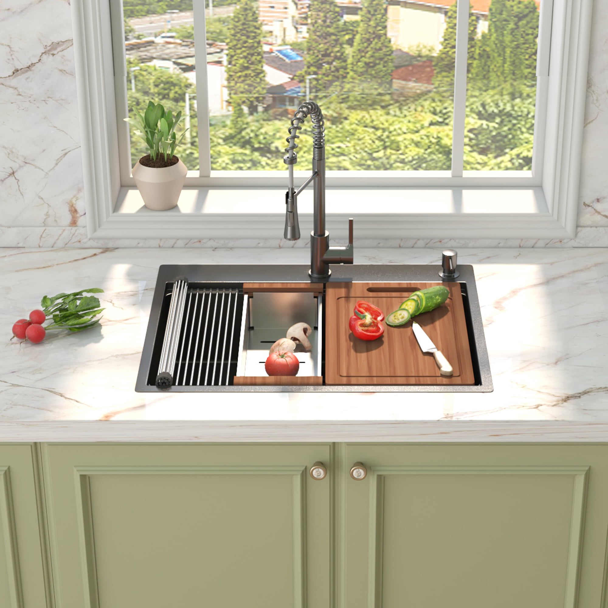 27" x 22" Drop In Kitchen Sink Gunmetal Black, 16 Gauge Stainless Steel ...