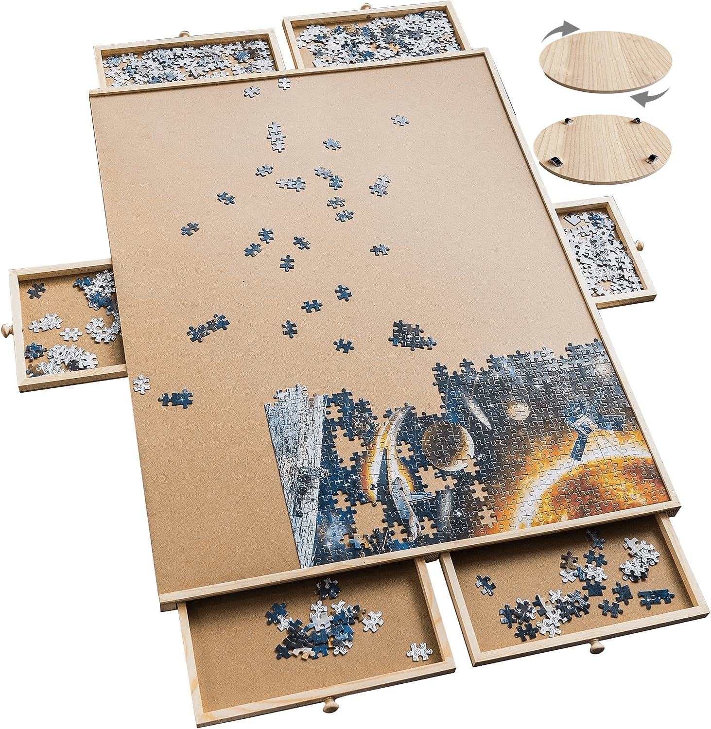 Dazzle Bright 27" x 35"Rotating Puzzle Board with Drawers(hold 1500 pcs ...
