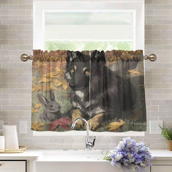 27"x24" Tier Curtains 2 Panels Gray Wolf and Rabbit Semi Sheer Kitchen ...