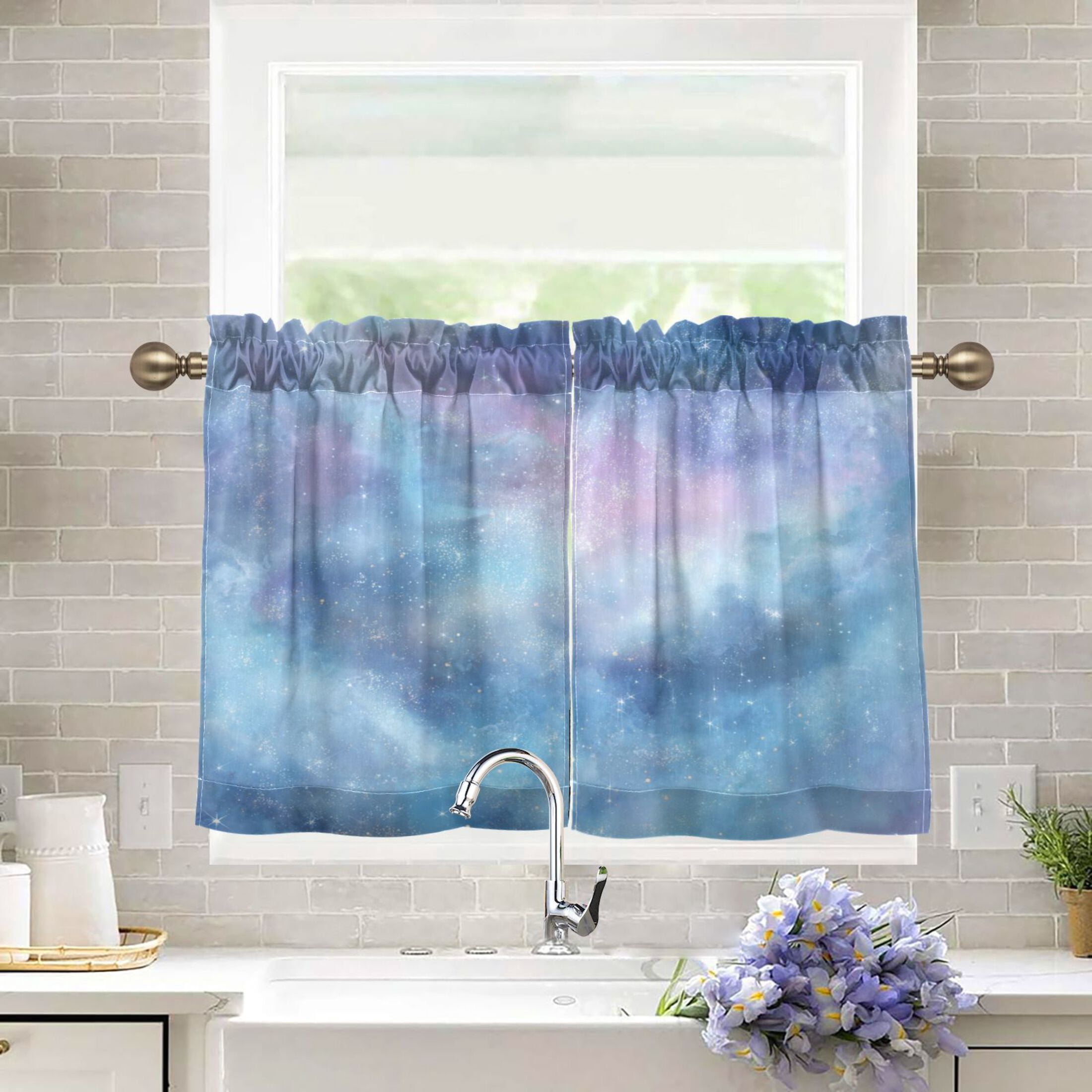 27"x24" Tier Curtains 2 Panels Seamless Cosmic Texture Design Semi ...