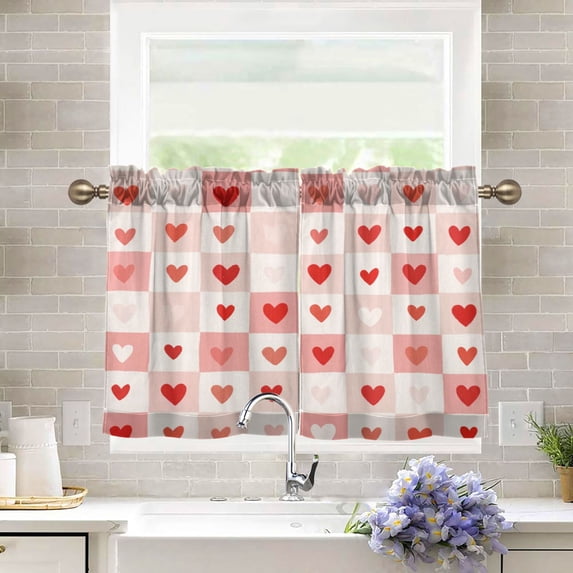 27"x24" Tier Curtains 2 Panels Sweetheart Grid Of Love Semi Sheer ...