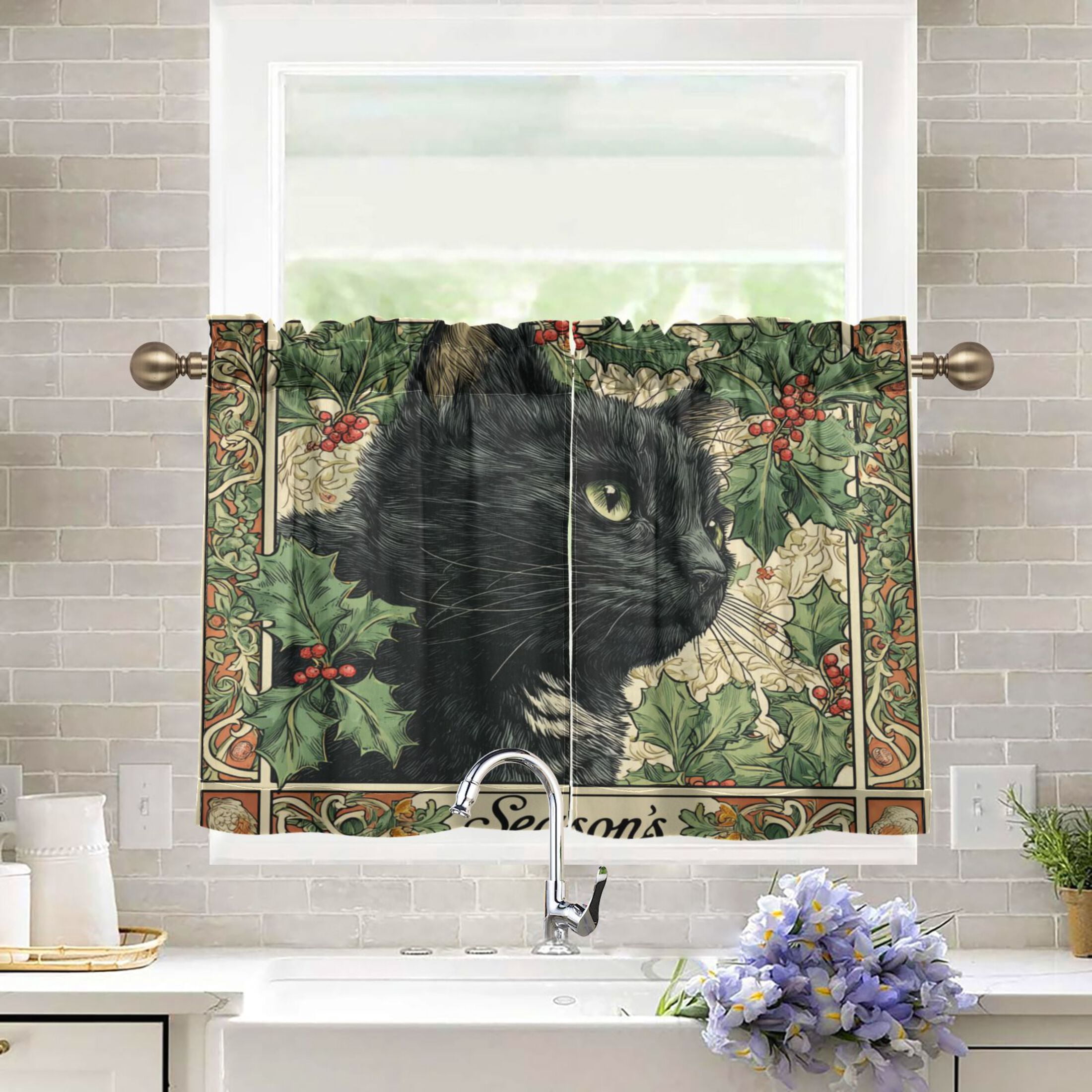 27"x36" Tier Curtains 2 Panels Cat in The Frame Semi Sheer Kitchen ...
