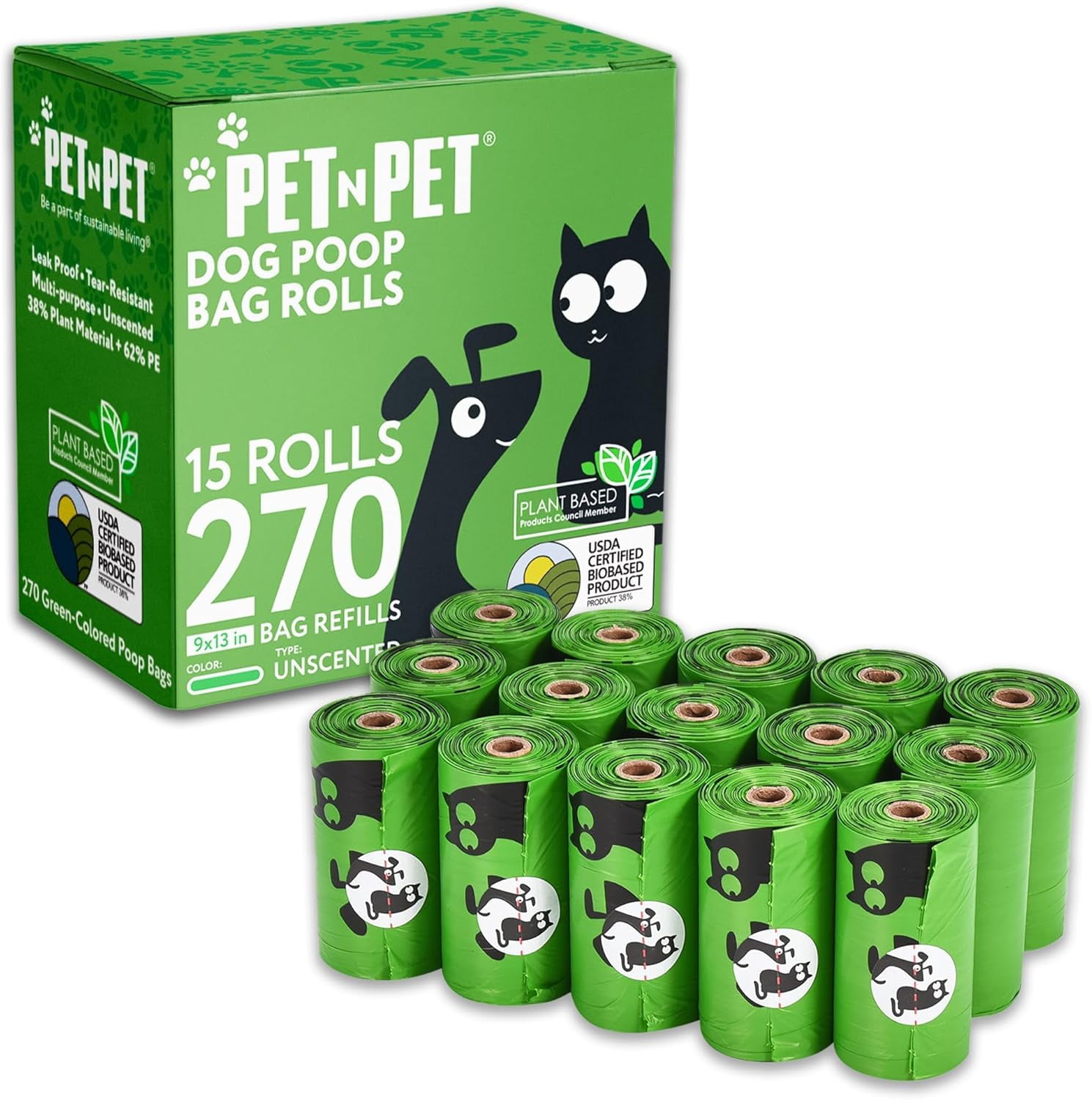 270 Counts Green Poop Bags for Dogs 38% Plant Based & 62% PE Extra ...
