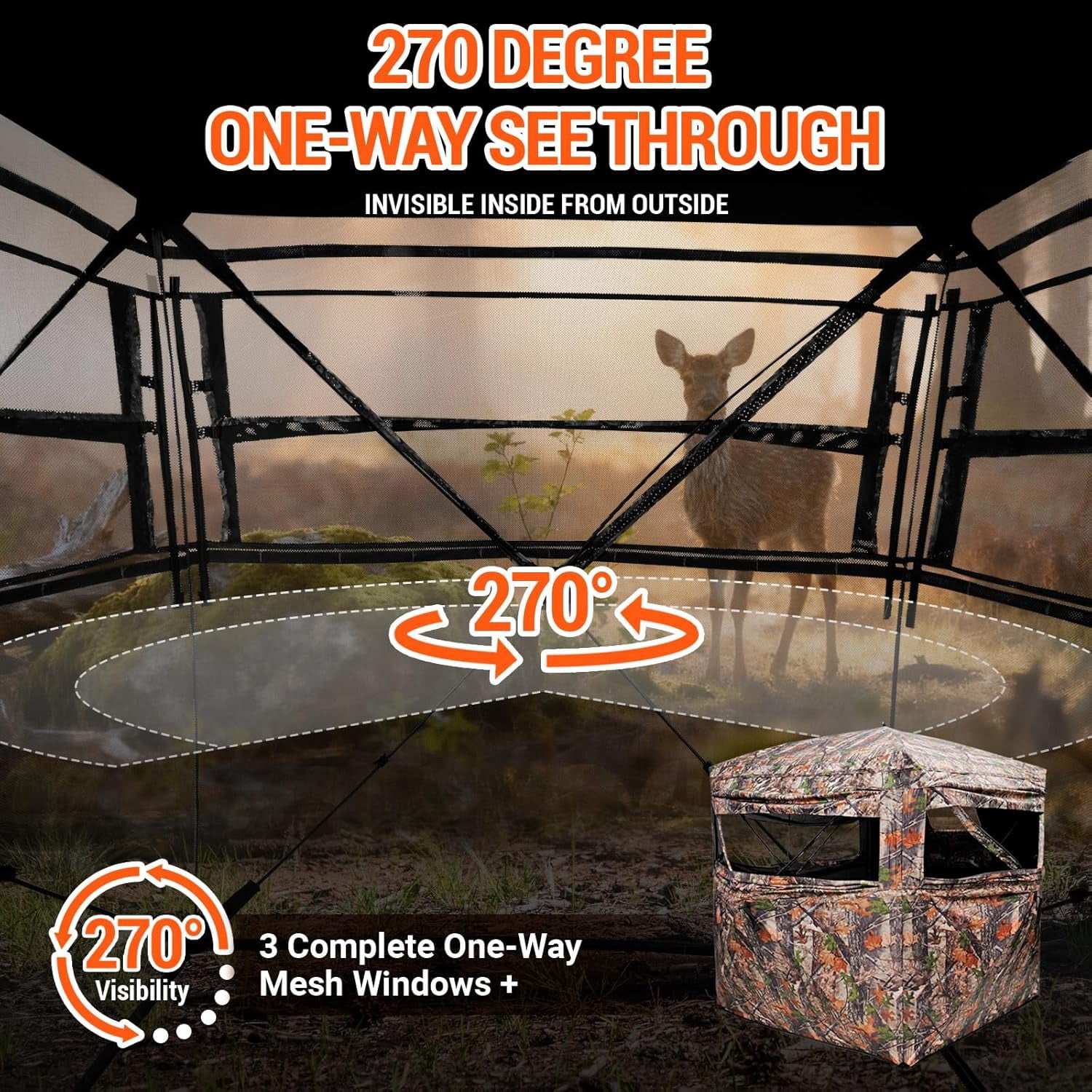 270 Degree See Through Ground Blind, 2-3 Person Soft Material Pop-Up ...