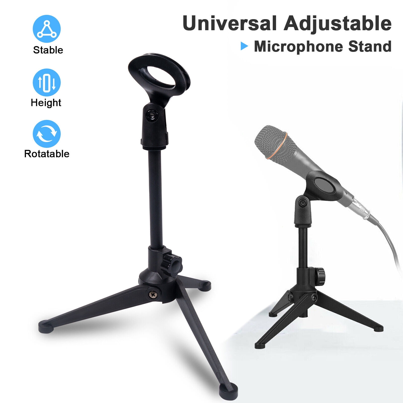 270° Desk Microphone Stand + Rotable Clip,Foldable Mic Tripod Holder ...