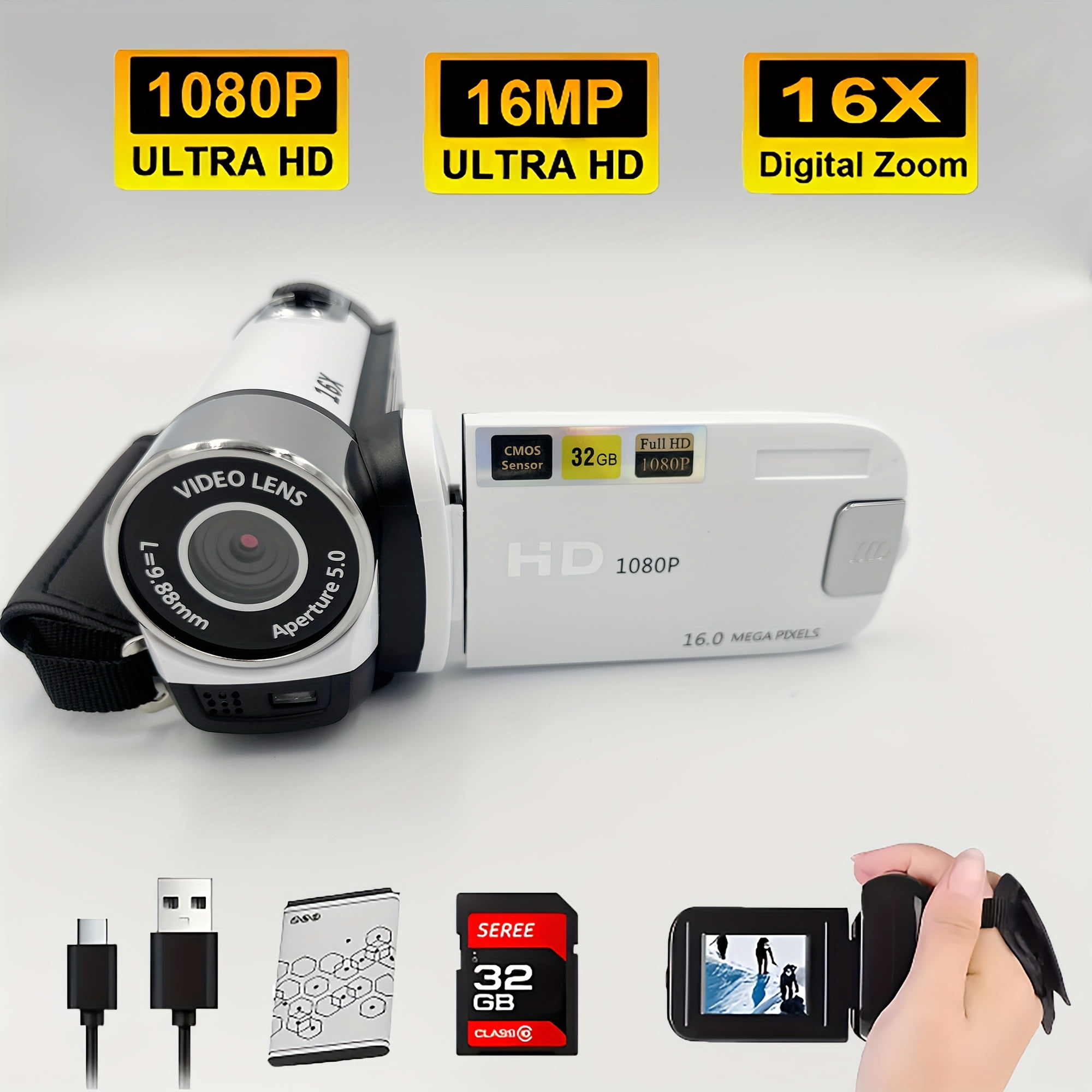 270° Flip Screen LED Camera - 1080P, 16x Zoom, HD Wide Angle - Walmart.com