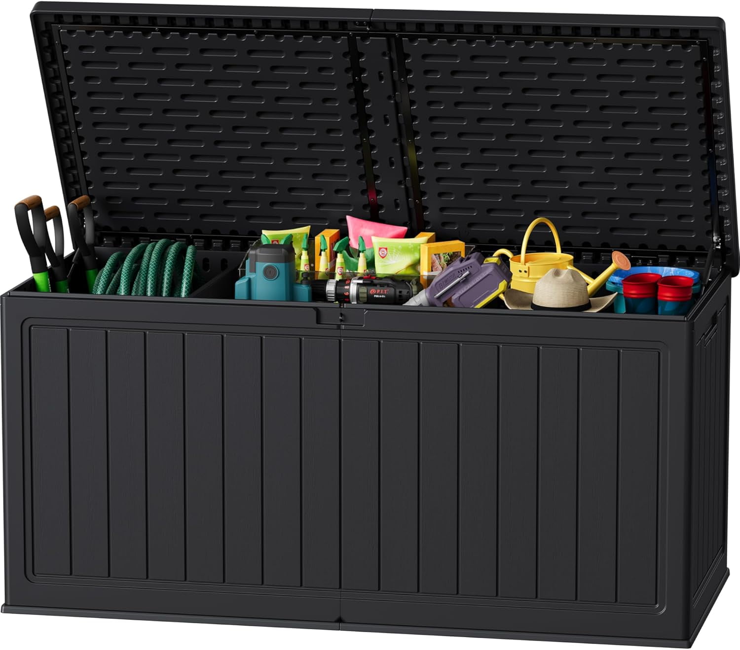 270 Gallon Outdoor Storage Deck Box with Divider, Double Wall Storage ...