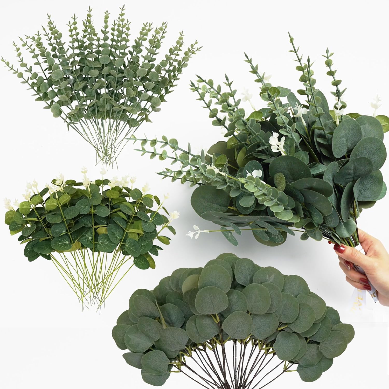 270 PCS 3 Kinds Mixed Eucalyptus Leaves Bulk Faux Eucalyptus Stems ...