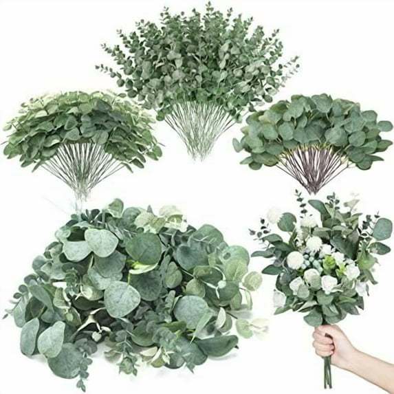 270 Pcs 3 Kinds Mixed Eucalyptus Leaves Stems Bulk Artificial Silver ...