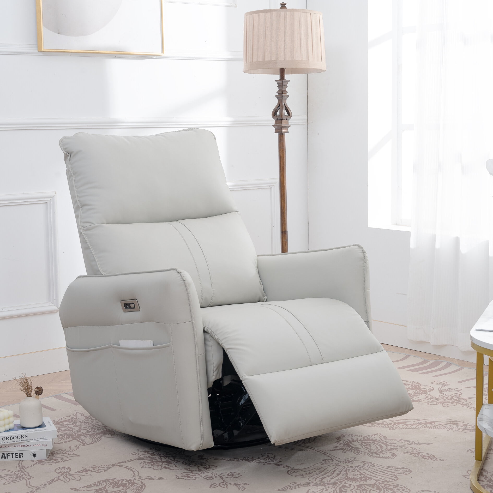 270° Power Swivel Rocker Recliner Chair with Side Pocket, Electric ...