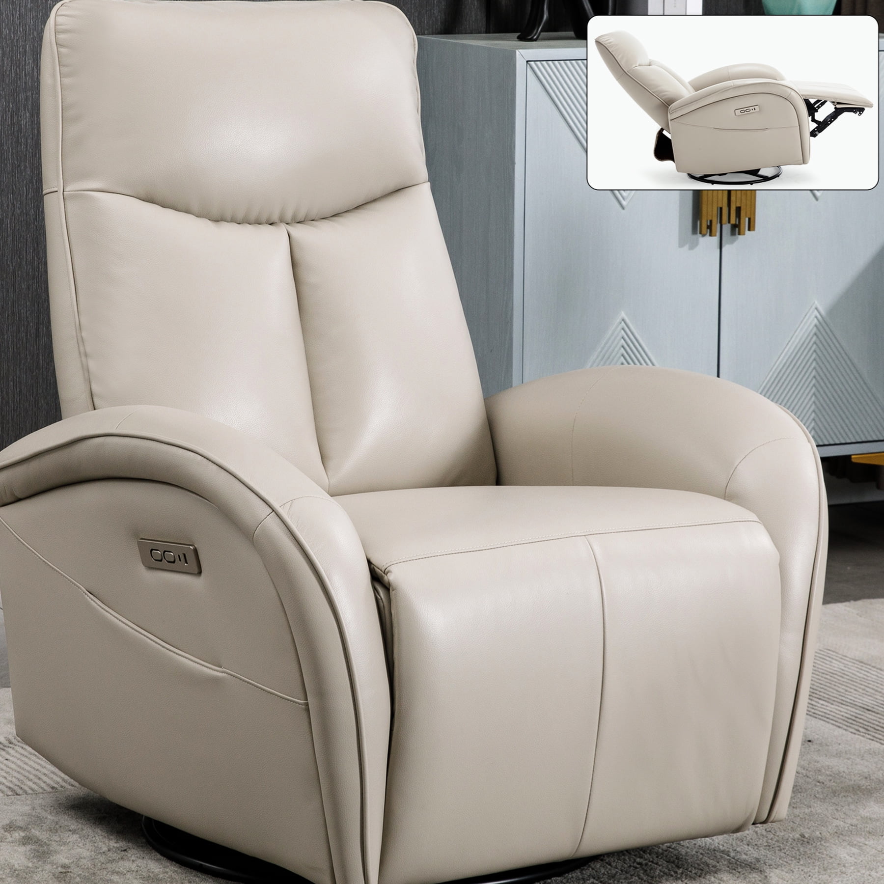 270° Rocker Reclining Chair - Beige Grey, Convenient Charging Ports ...