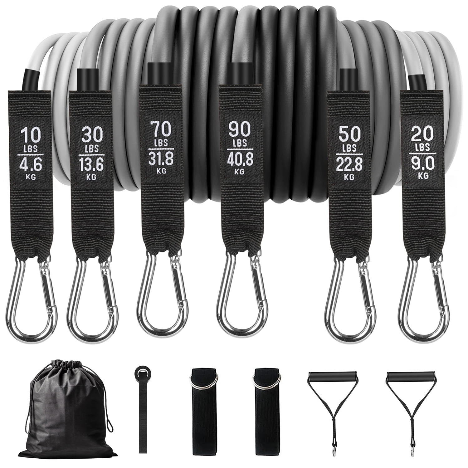 Travlog 270 lbs Heavy-Duty Resistance Bands with Handles, Black & Grey ...
